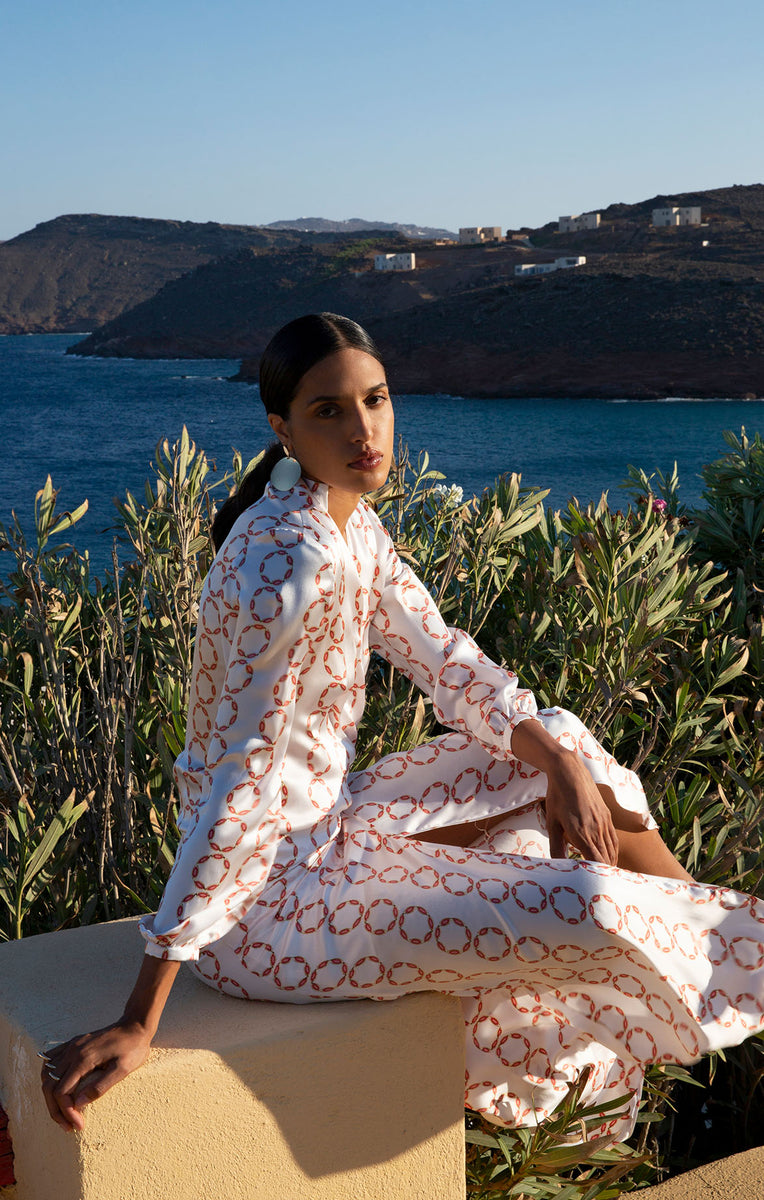 Orange Printed Silk Wrap Blouse – VIPOP